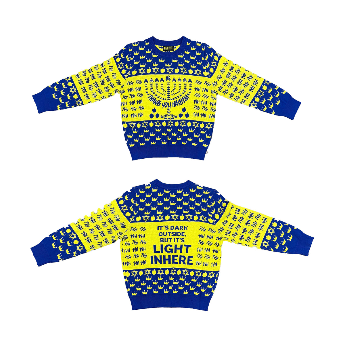 Chanukah Sweater - Yellow/Blue – Thank You Hashem